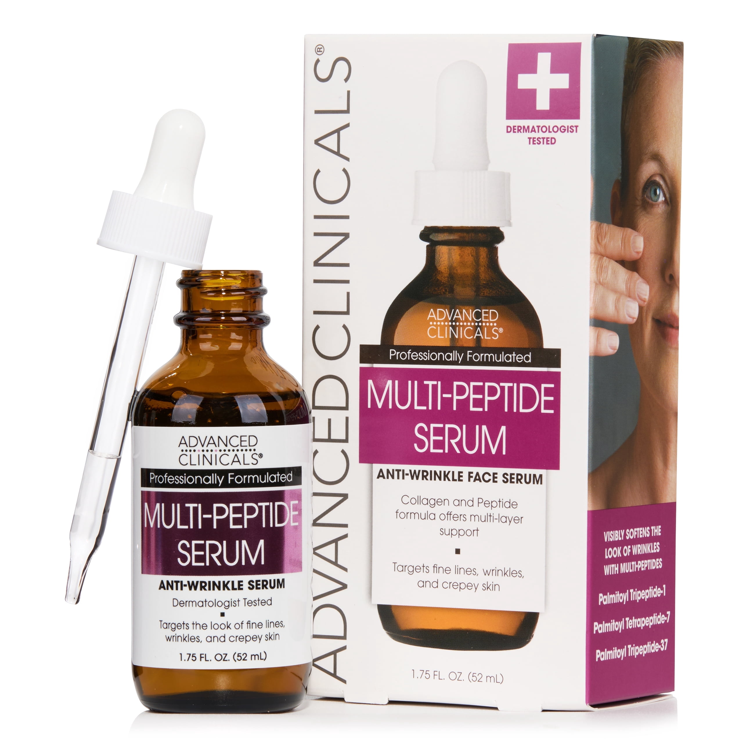 ADVANCED CLINICALS Peptide Facial Serum, 1.75 fl oz, Smooths Fine Lines ...