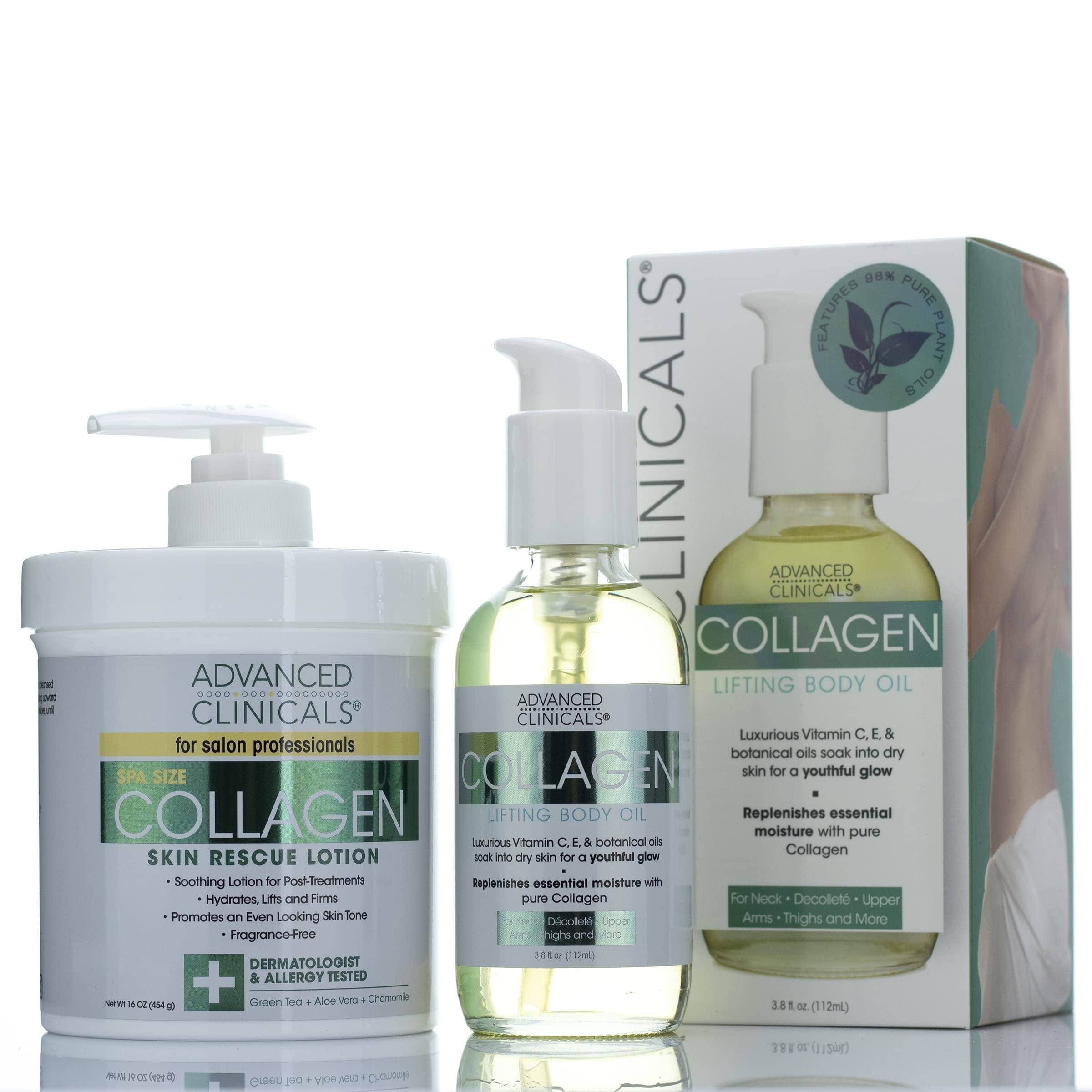 Advanced Clinicals Collagen Cream & Lifting Body Oil Set for Beauty ...