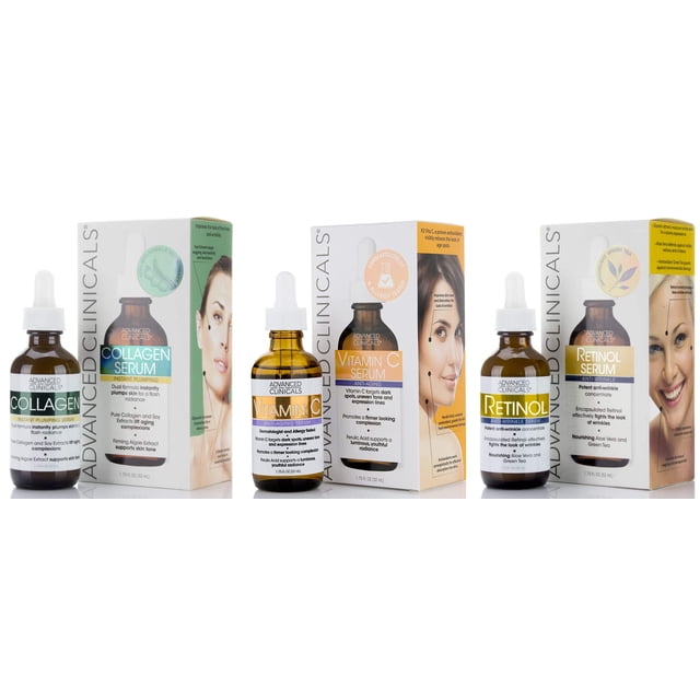 Advanced Clinicals Glowing Skin Care Set: Topical Retinol, Collagen ...