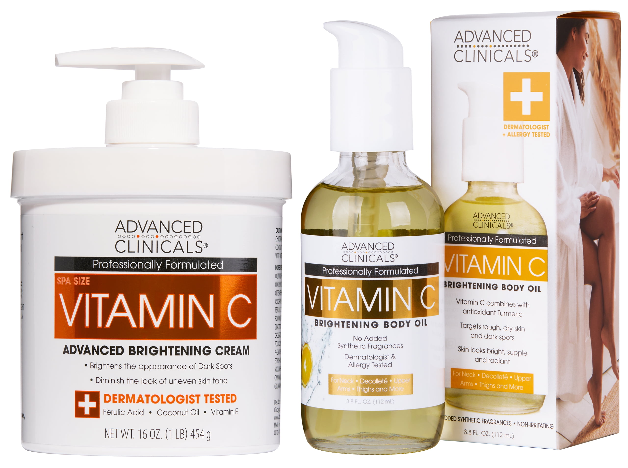 Advanced Clinicals Vitamin C Body Cream & Body Oil - Two Pack - Walmart.com