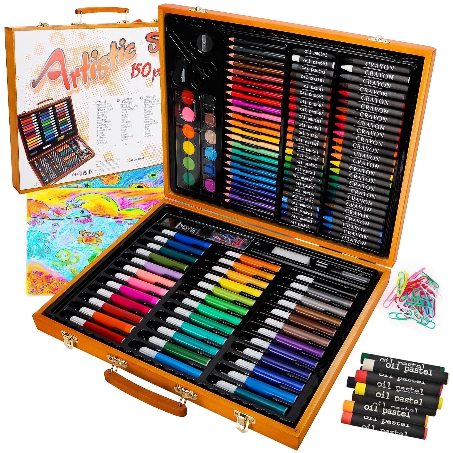 150 Pieces Art Supplies Set with Wooden Case, Professional Art Kit for ...