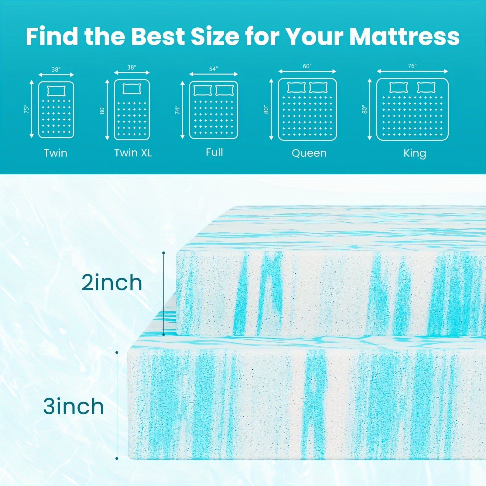 Advanced Gel Memory Foam Mattress, Bedroom Furniture Cushion, Blue ...
