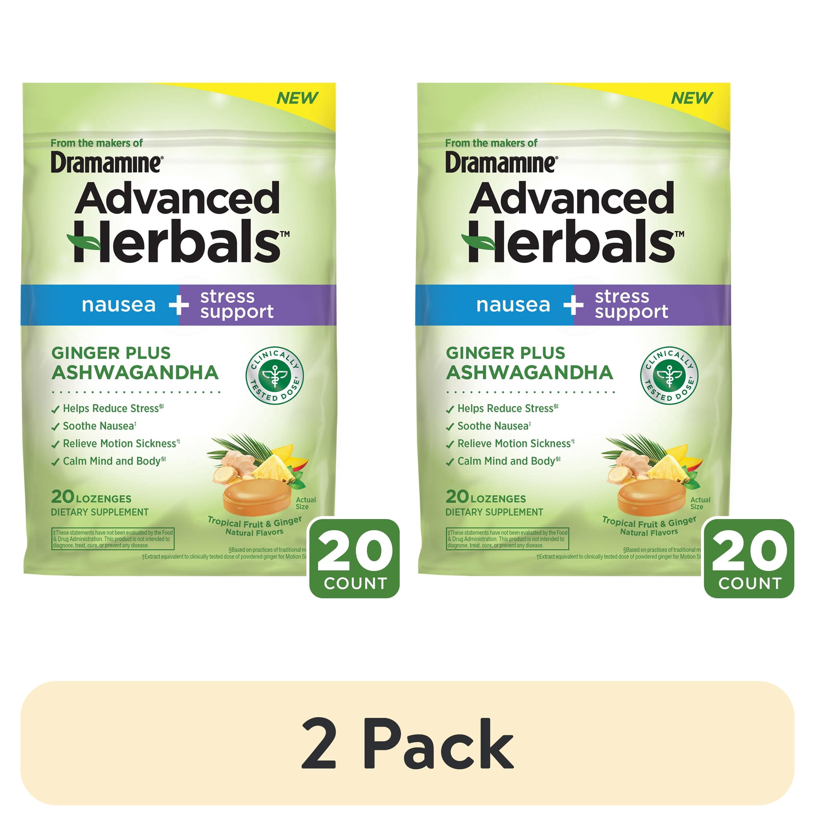 (2 pack) Advanced Herbals by Dramamine, Nausea + Stress Support ...