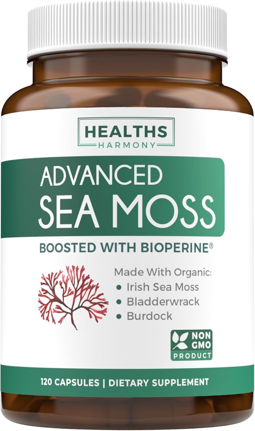 Healths Harmony Irish Sea Moss Capsules with BioPerine Black Pepper 120 ...