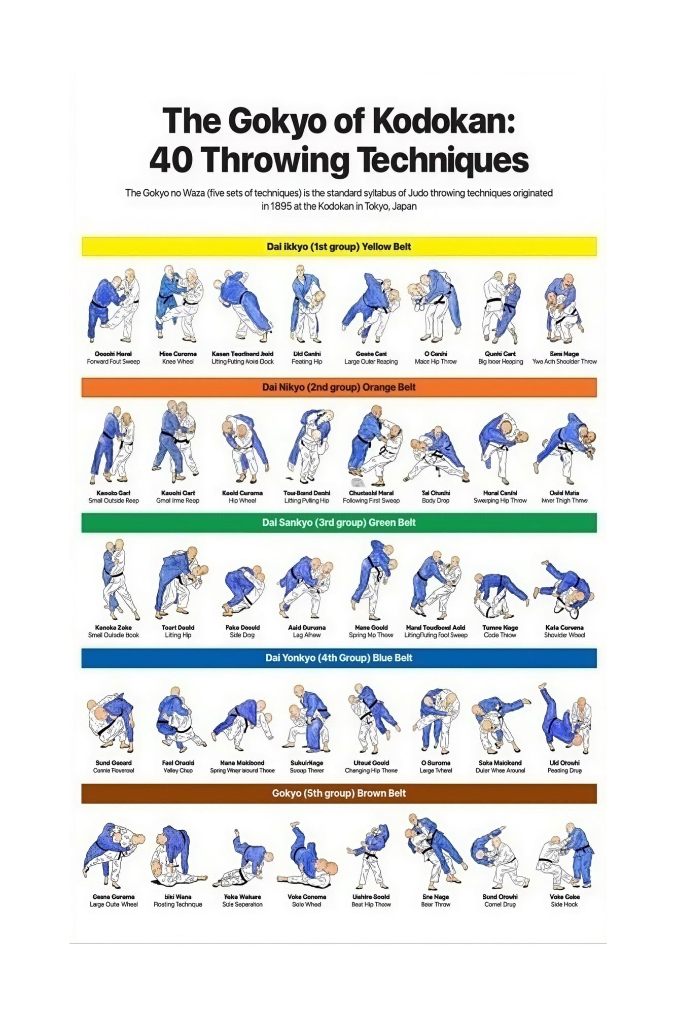 Advanced Judo Throws Chart Black Belt Techniques Poster Framed Canvas ...
