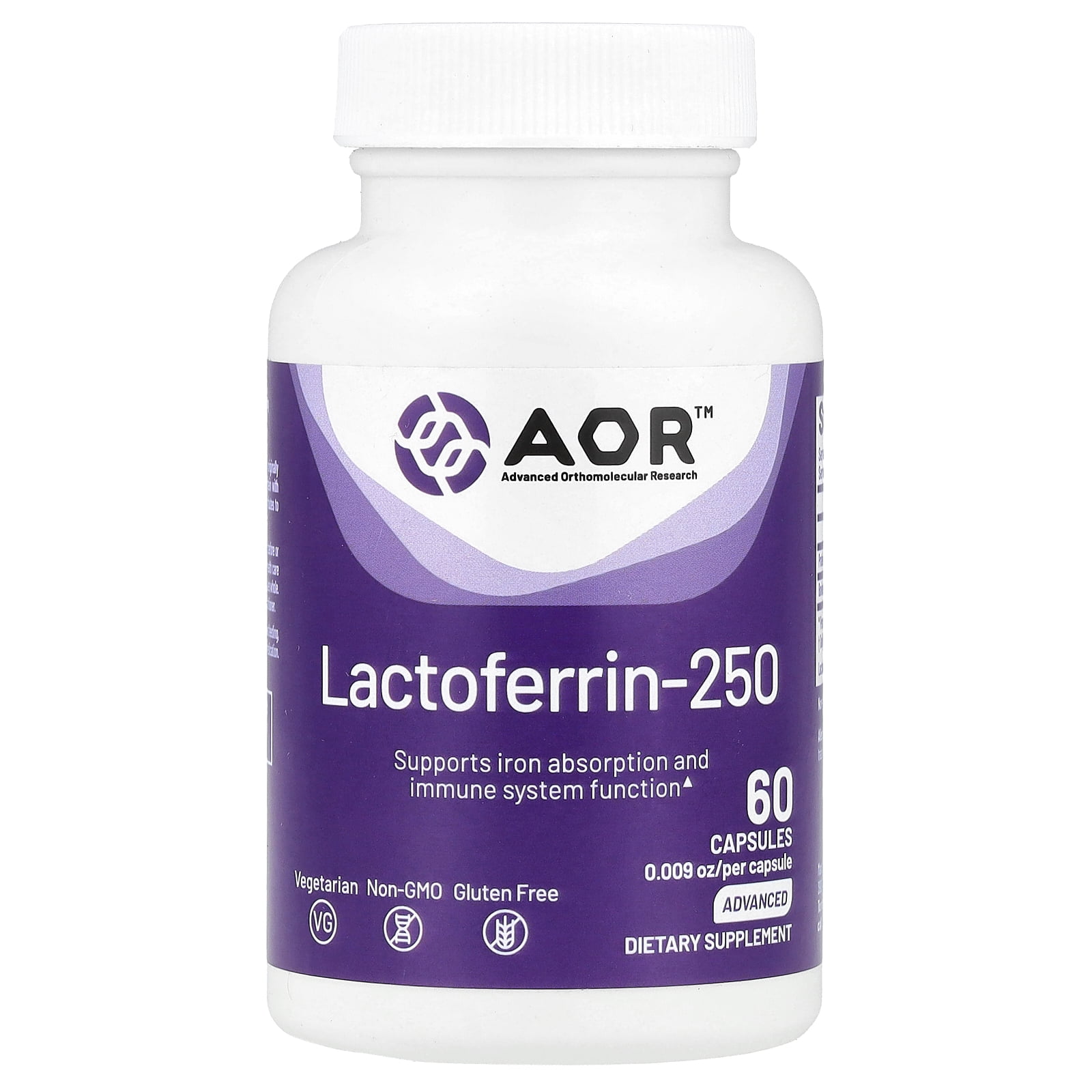 AOR Lactoferrin 250 mg, 60 Capsules, Supports Iron Absorption and ...