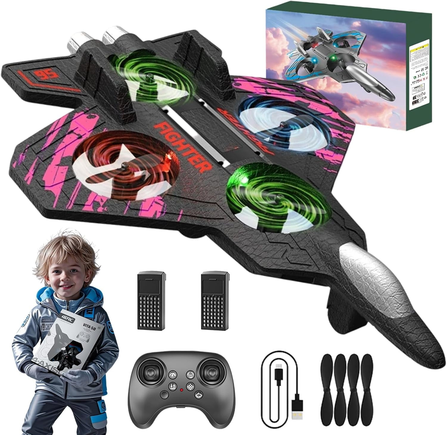 Advanced Rc Jet, Rc Stunt Fighter Jet Toy for Kids with 360° Flips ...