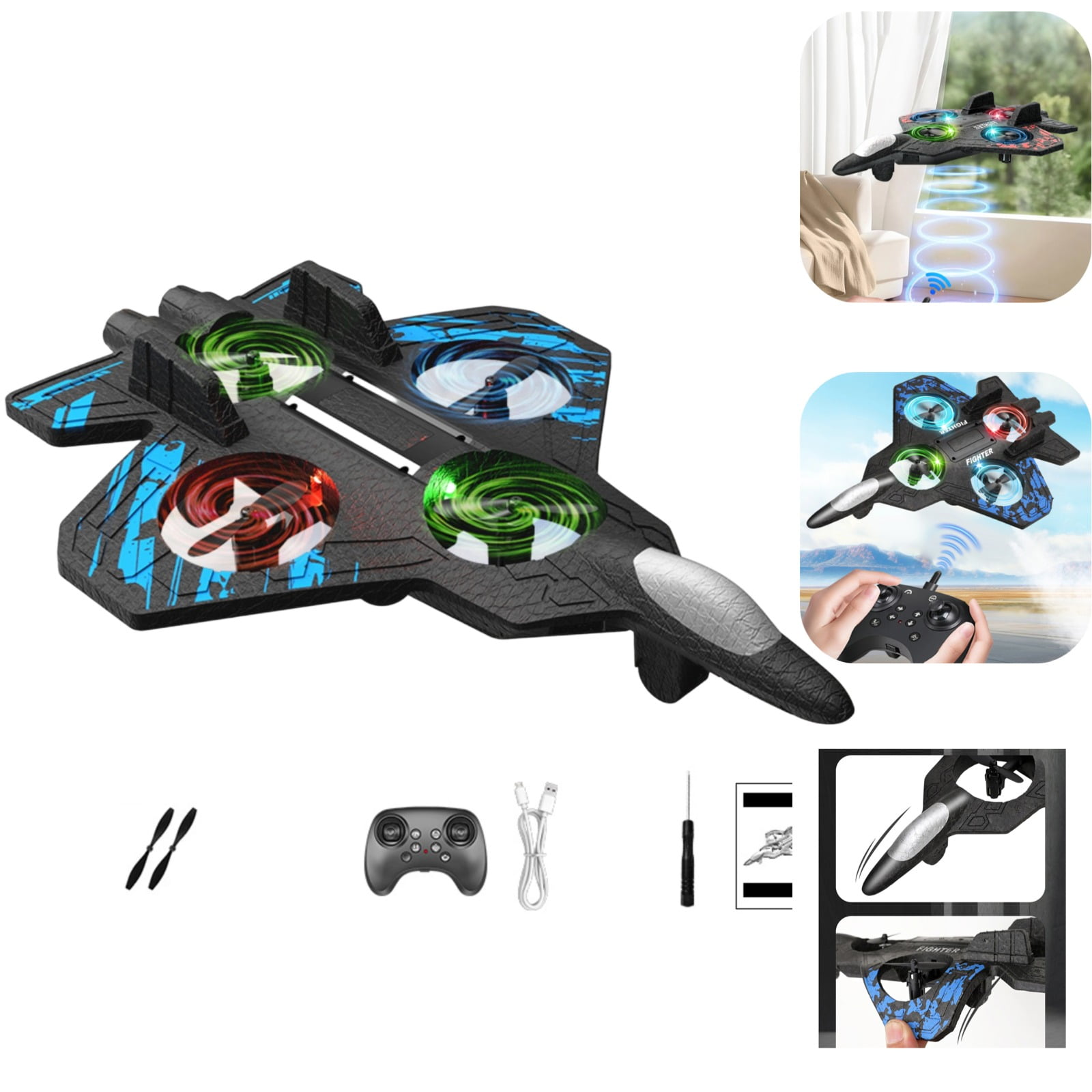 Advanced Rc Jet, Rc Stunt Fighter Jet Toy with 360° Flips & LED Lights ...