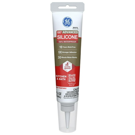 Advanced Silicone Caulk for Kitchen & Bathroom, White, 2.8 fl oz Tube ...