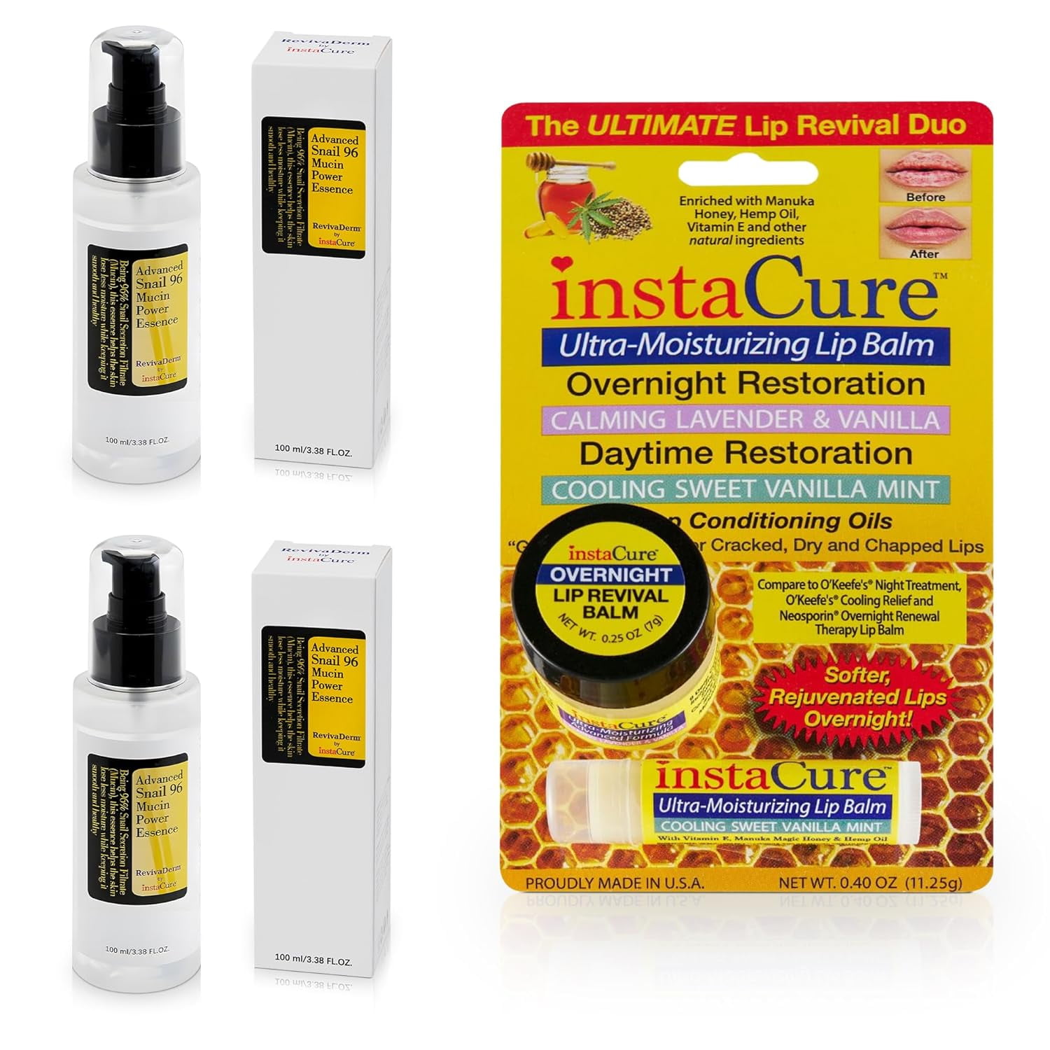 Advanced Snail 96 Mucin Power Essence x 2 (3.38 fl.oz) & Ultimate Lip ...