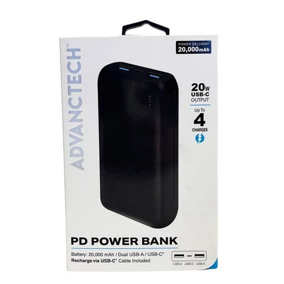 Advanctech 20,000 Mah PD Power Bank with Dual USB-A & USB-C Ports in ...