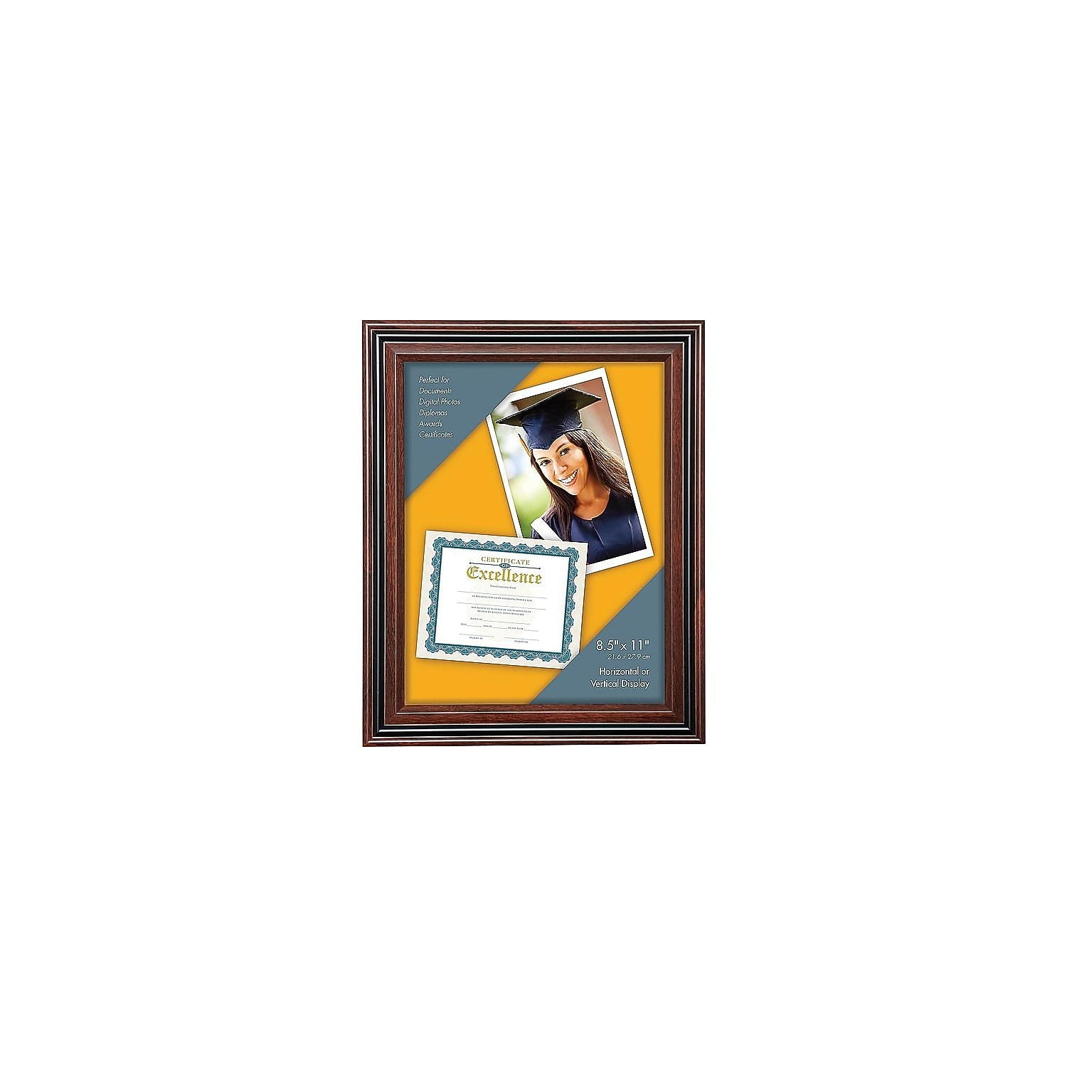 "Victory Light Document Frame, Black and Rosewood Polystyrene, Holds 8. ...