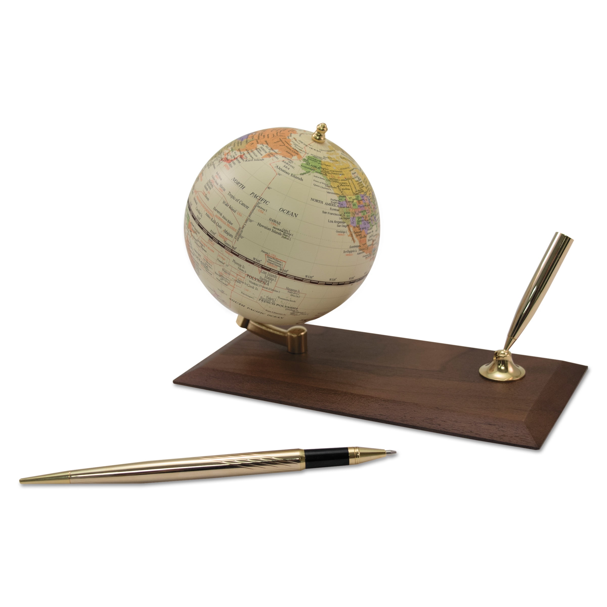 Advantus Ivory Globe Holder with Pen Stand, 3 7/8" Diameter, Walnut ...