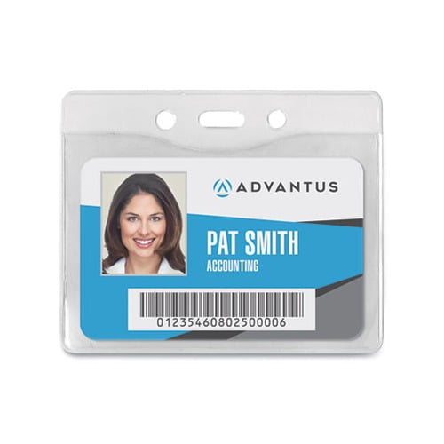 Advantus Security ID Badge Holder, Horizontal, 3 3/8w x 4 1/4h, Clear ...