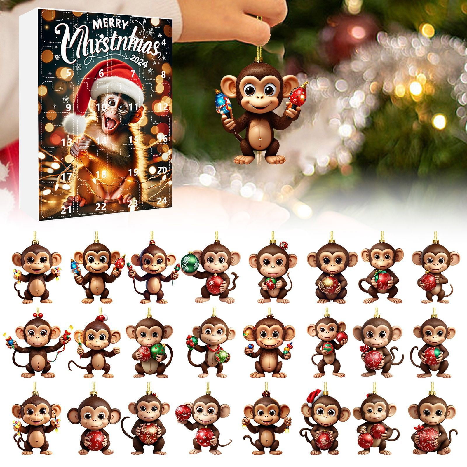 Advent Calendar 2024, 24 Days of Christmas Countdown, Cute Monkey 24 ...