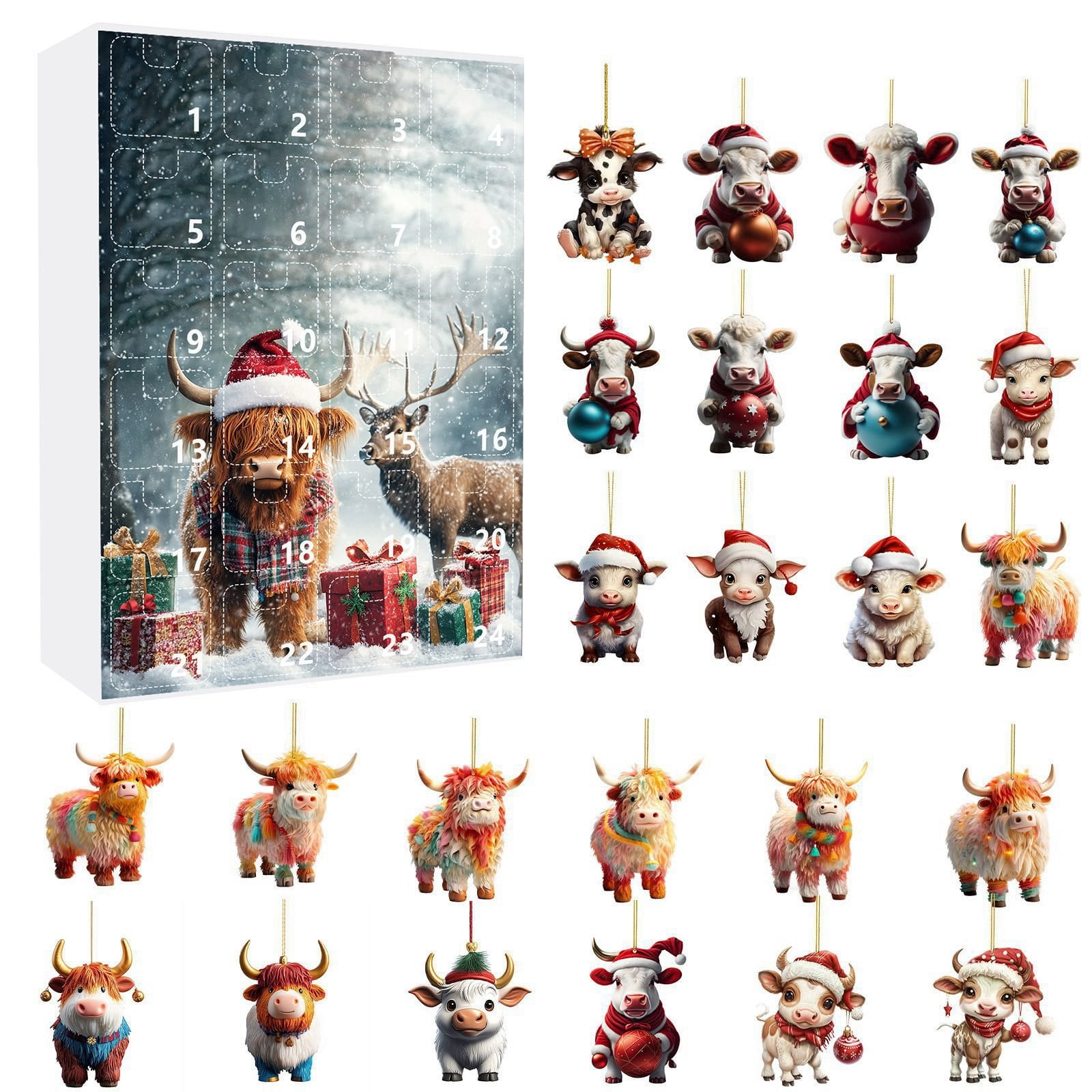 Advent Calendar 2024, 24 Days of Highland Cow Advent Calendar Toys Kit ...