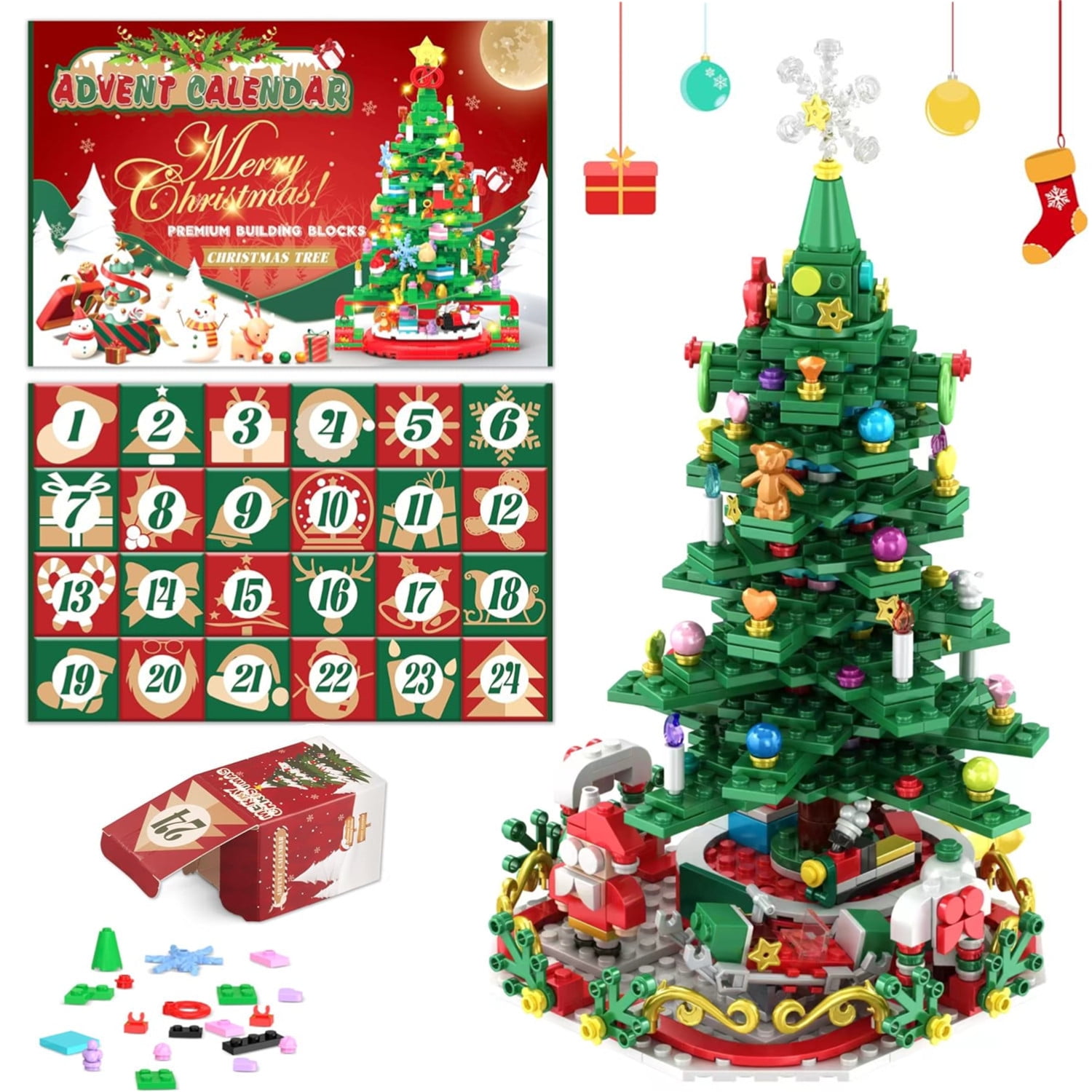 Advent Calendar 2024 Christmas Tree Building Set, 24 Boxes 593 Pieces ...