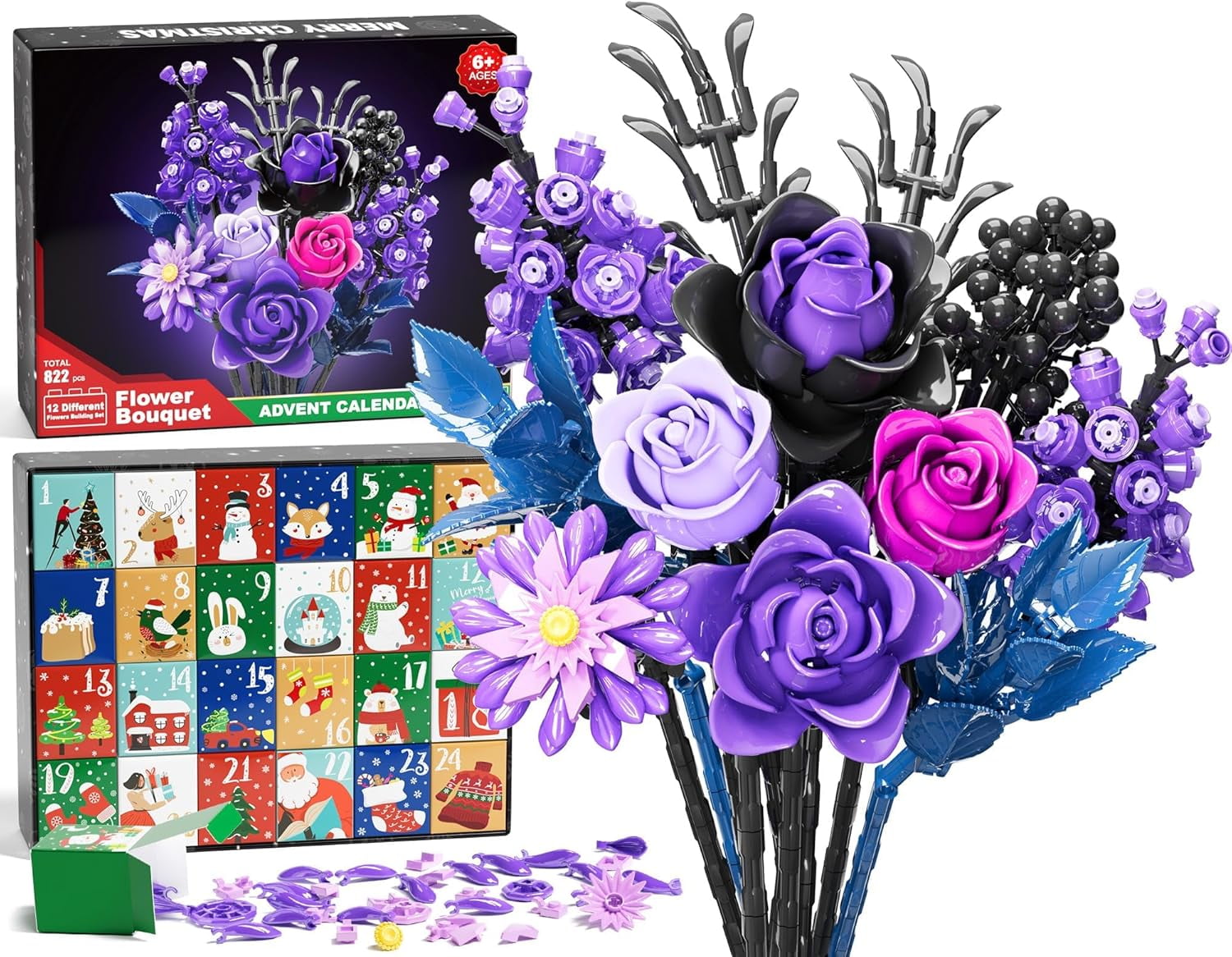 Advent Calendar 2025 for Adults Teens, 12 Purple Rose Flower Bouquet ...