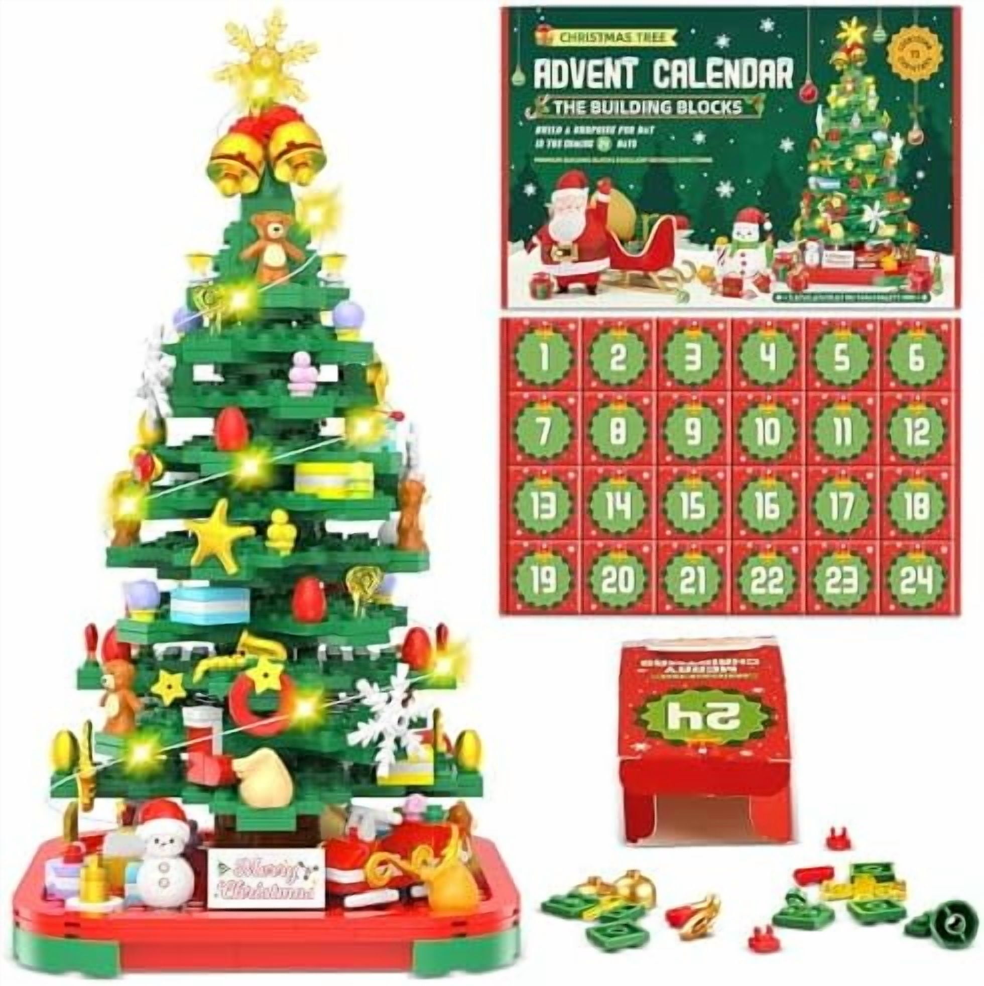 Advent Calendar 2025 Christmas Tree Building Toy Set with LED light ...
