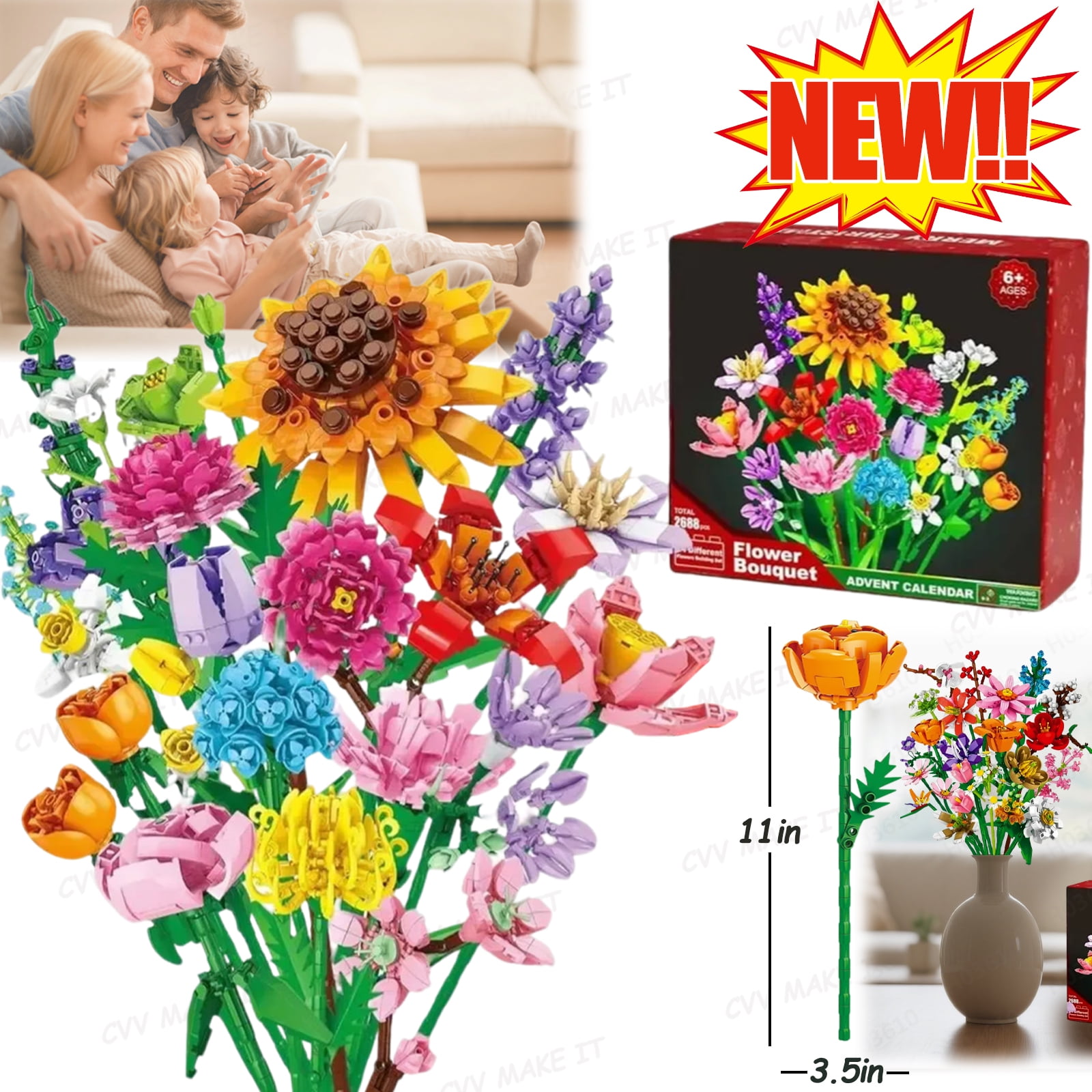 Advent Calendar 2025 Flower Bouquet Building Blocks DIY Flower Advent ...