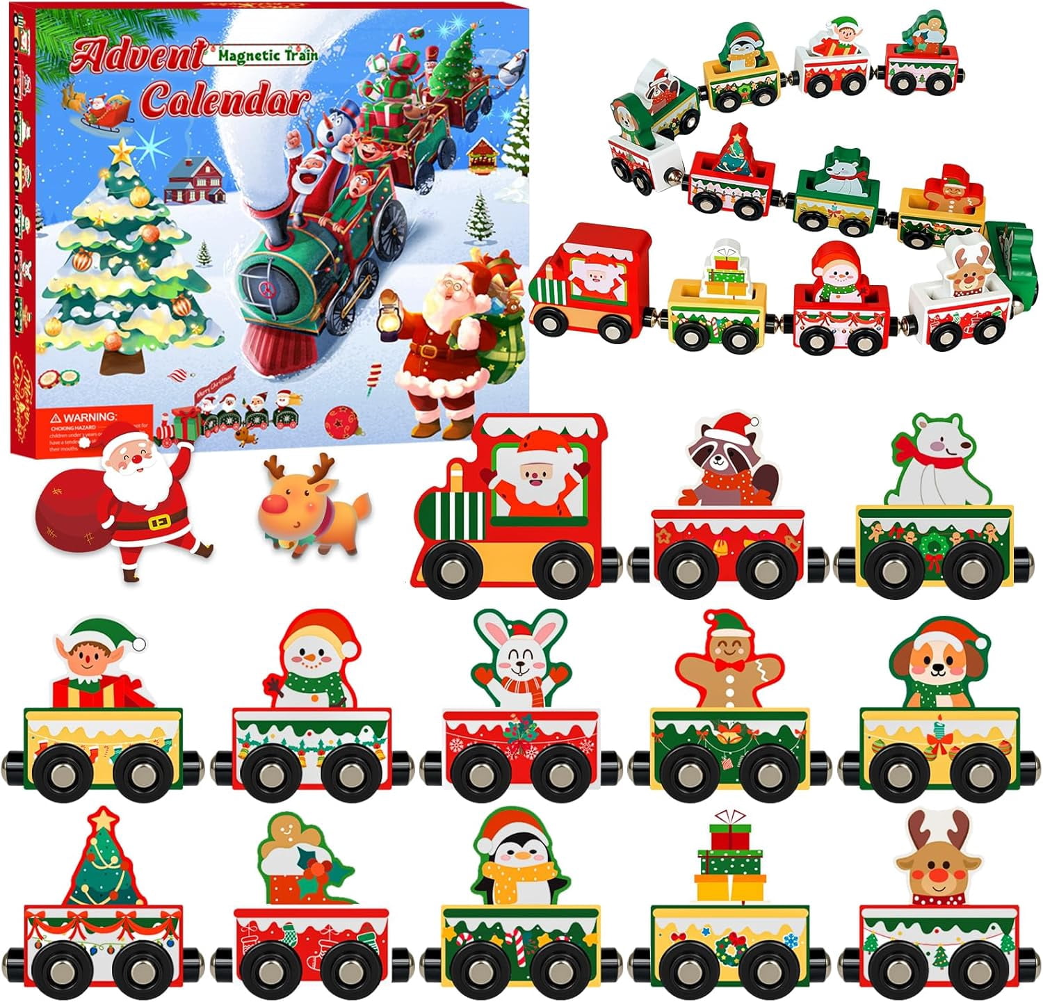 Advent Calendar 2025 Magnetic Wooden Animal Train for Kids,24 Day ...