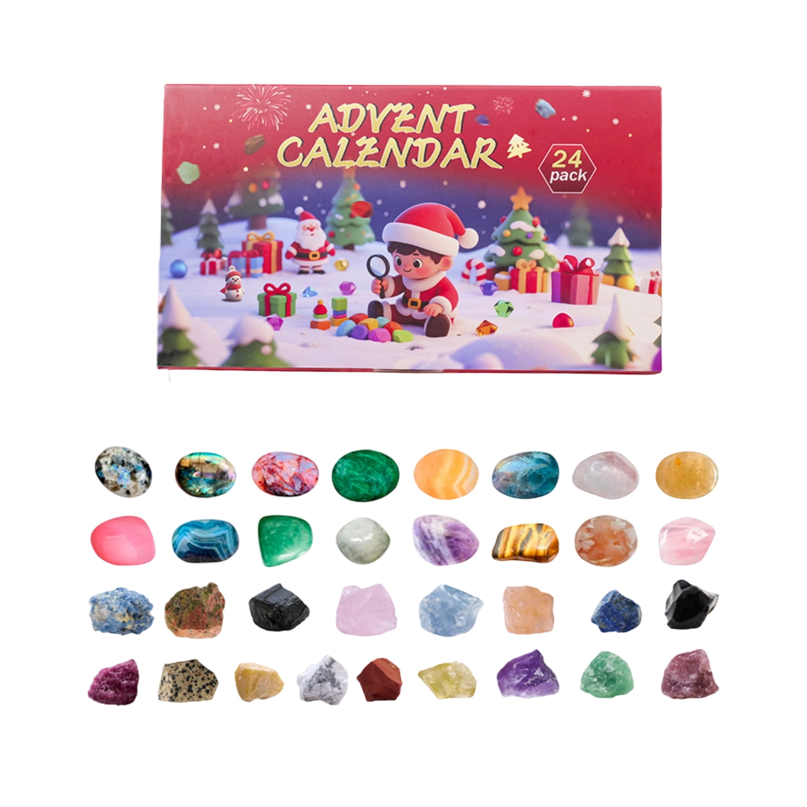 Advent Calendar 2025 with 24 Unique Natural Gemstone Rocks, Christmas ...