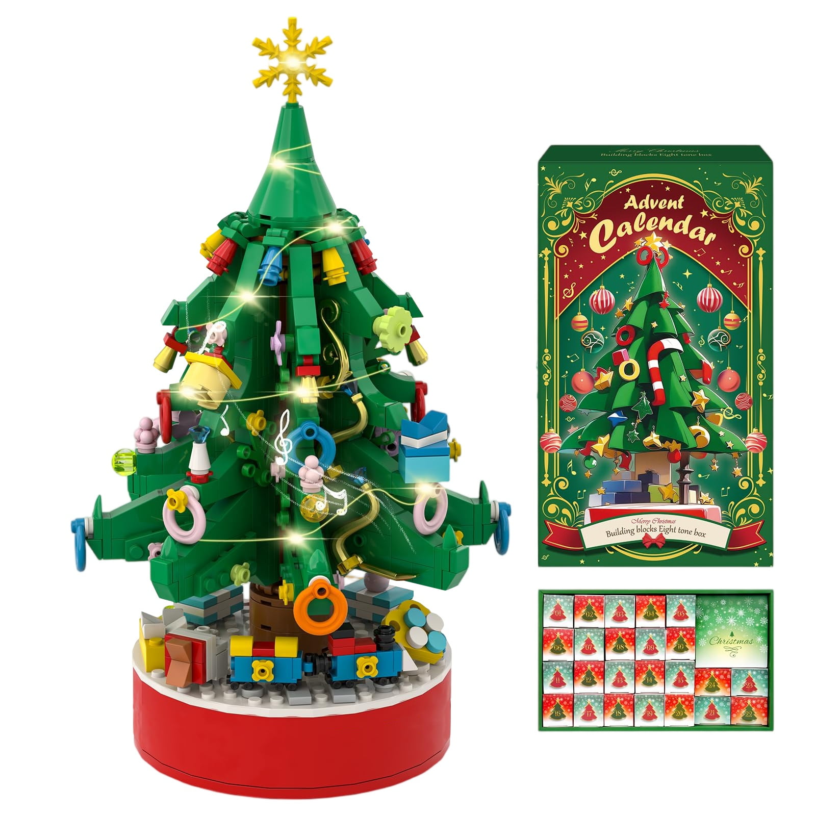 Advent Calendar Building Blocks Christmas Tree Kit with 24 Surprises ...