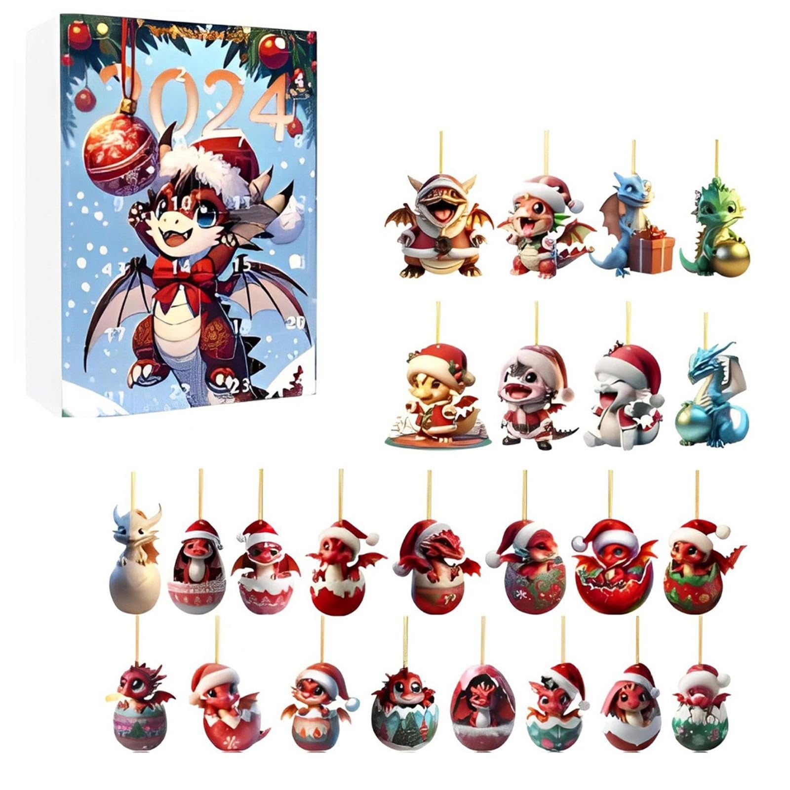 Advent Calendar with Dragon Figurines Christmas Countdown Box with 24 ...