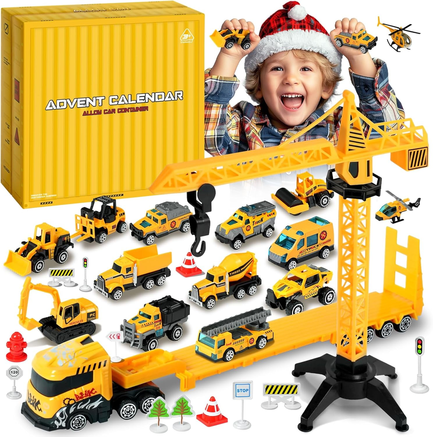 Advent Calendar Engineering Vehicles Alloy Car Set for Kids With Play ...