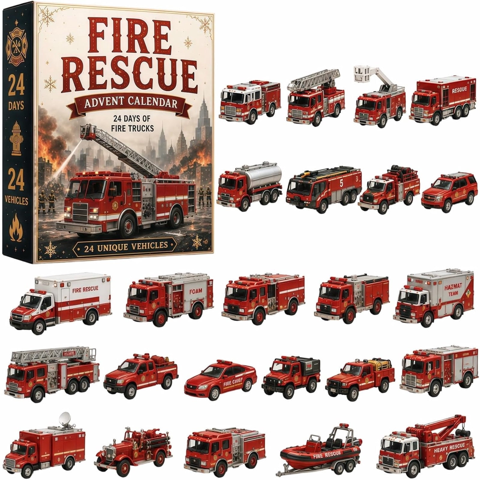 Advent Calendar Fire Truck Vehicle Collectible Countdown Box For ...