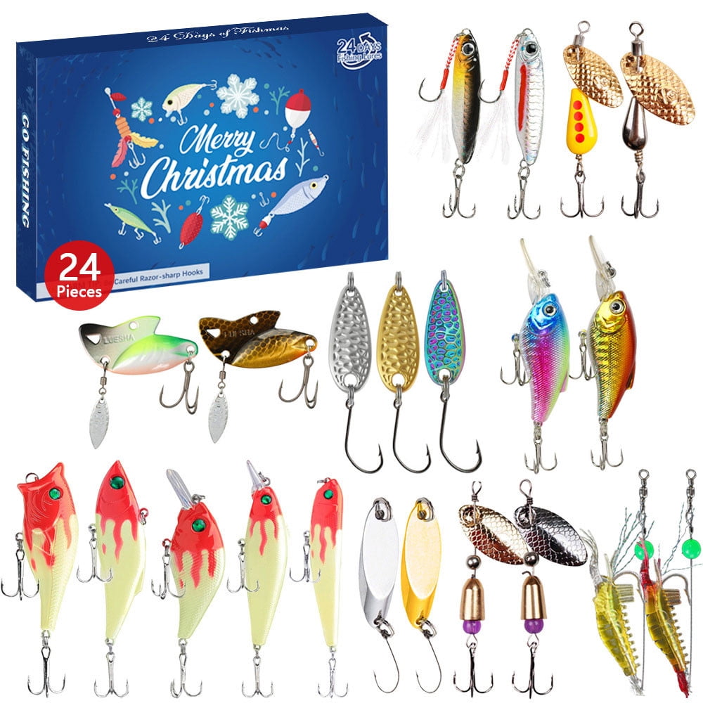 Advent Calendar Fishing Christmas Countdown, 24 Days Fishing Lures Set ...
