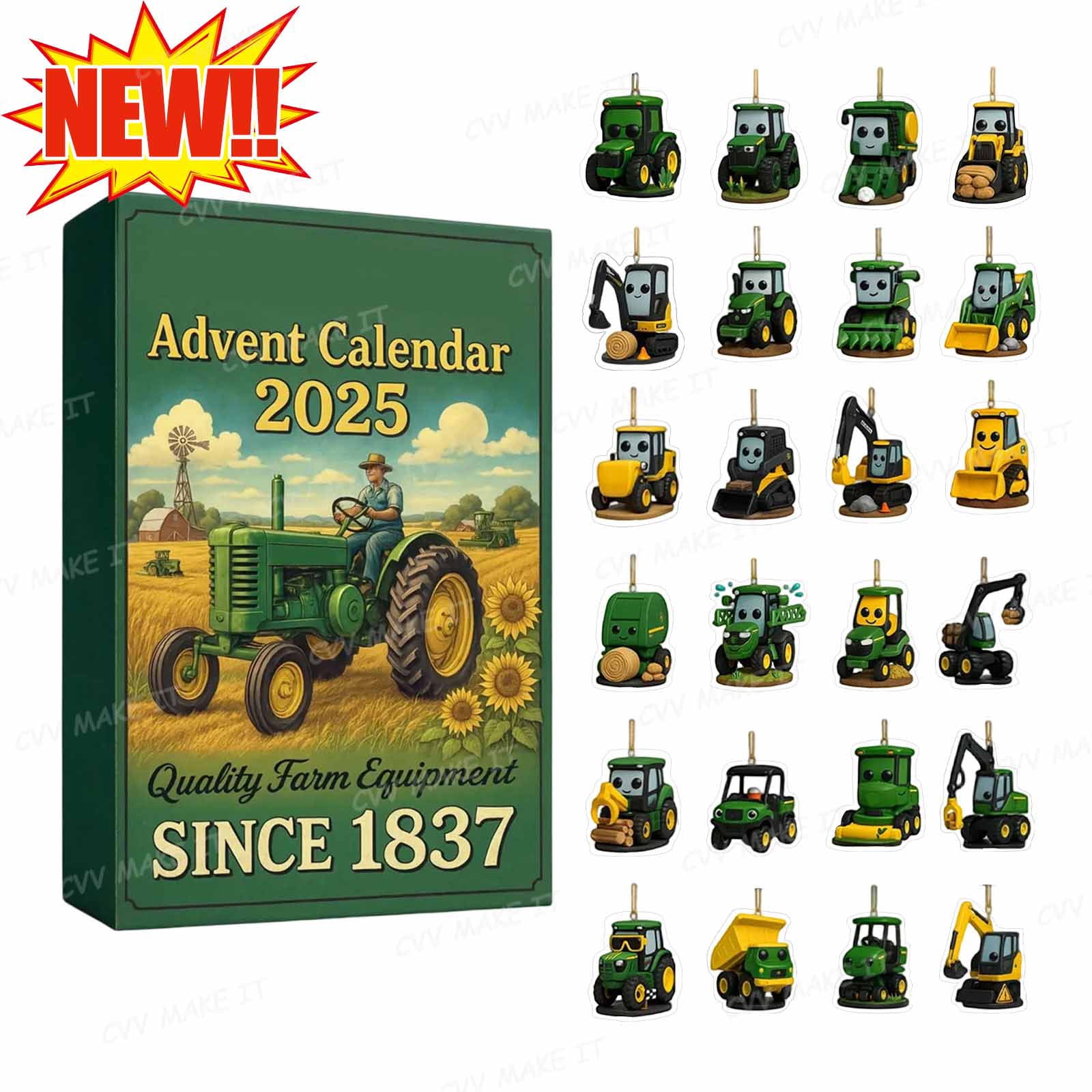 Advent Calendar Tractor Ornaments Christmas Countdown Calendar 2025 24 ...