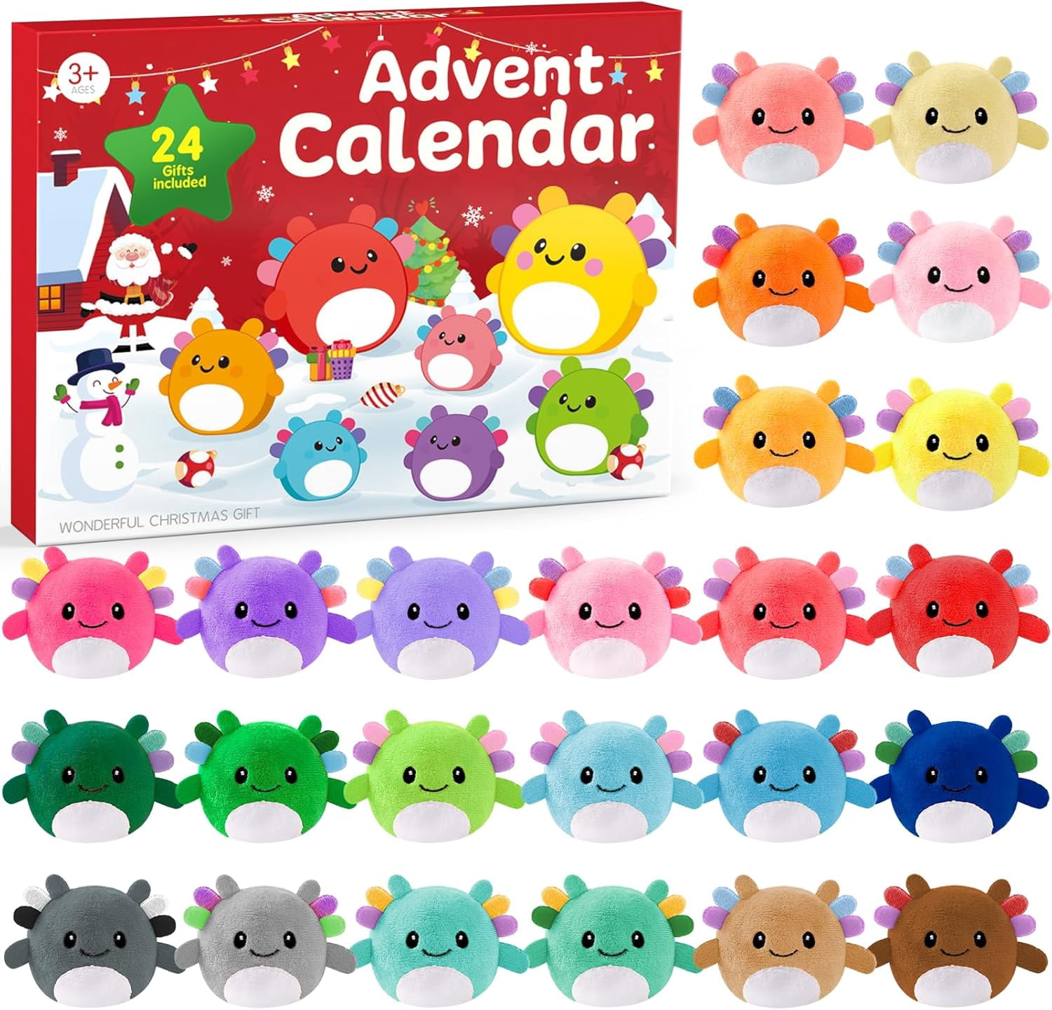 Advent Calendar with 24 Mini Axolotl Plush Toys - Christmas Countdown ...