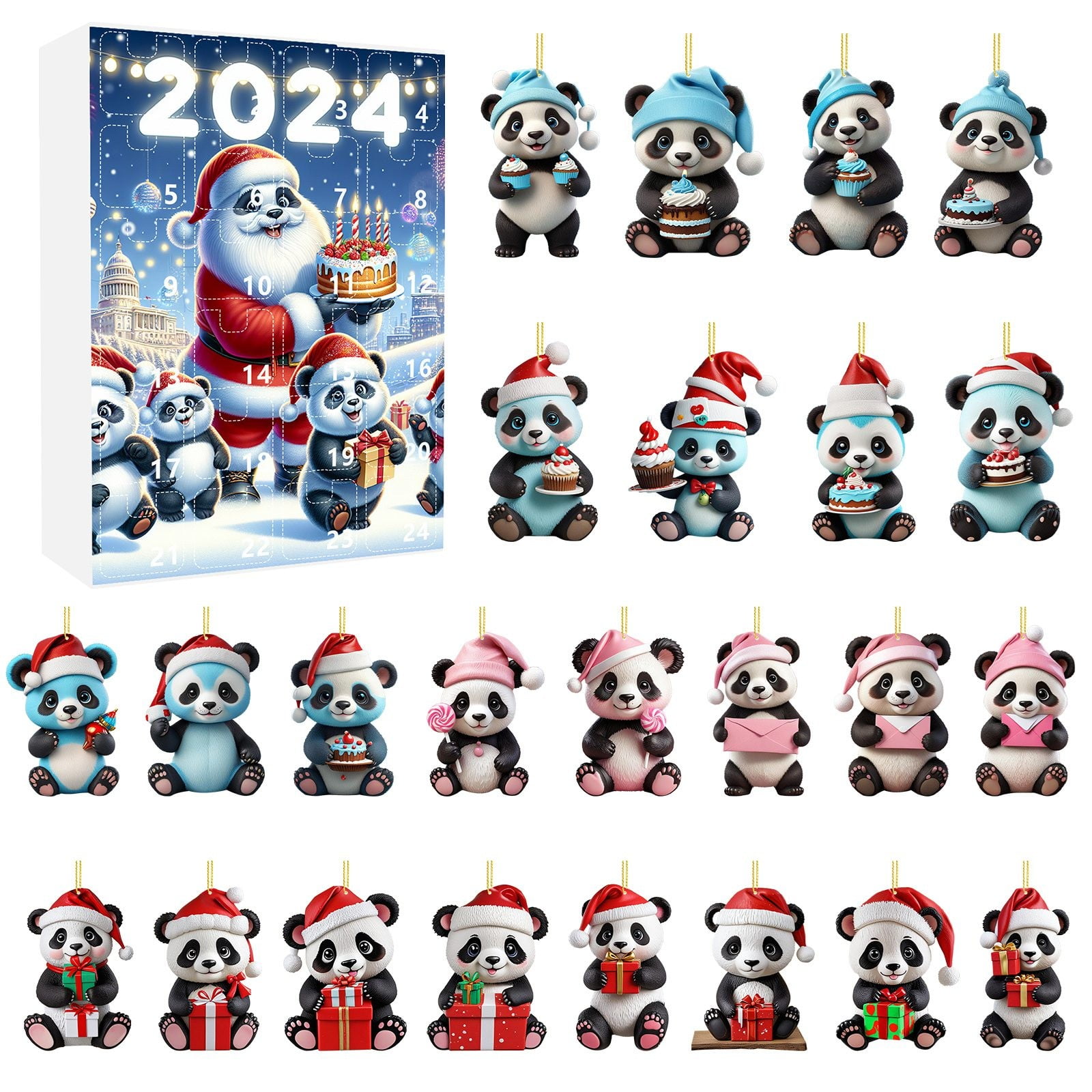 Advent Calendars Christmas 2025 2d Christmas Home Panda Ornaments with ...