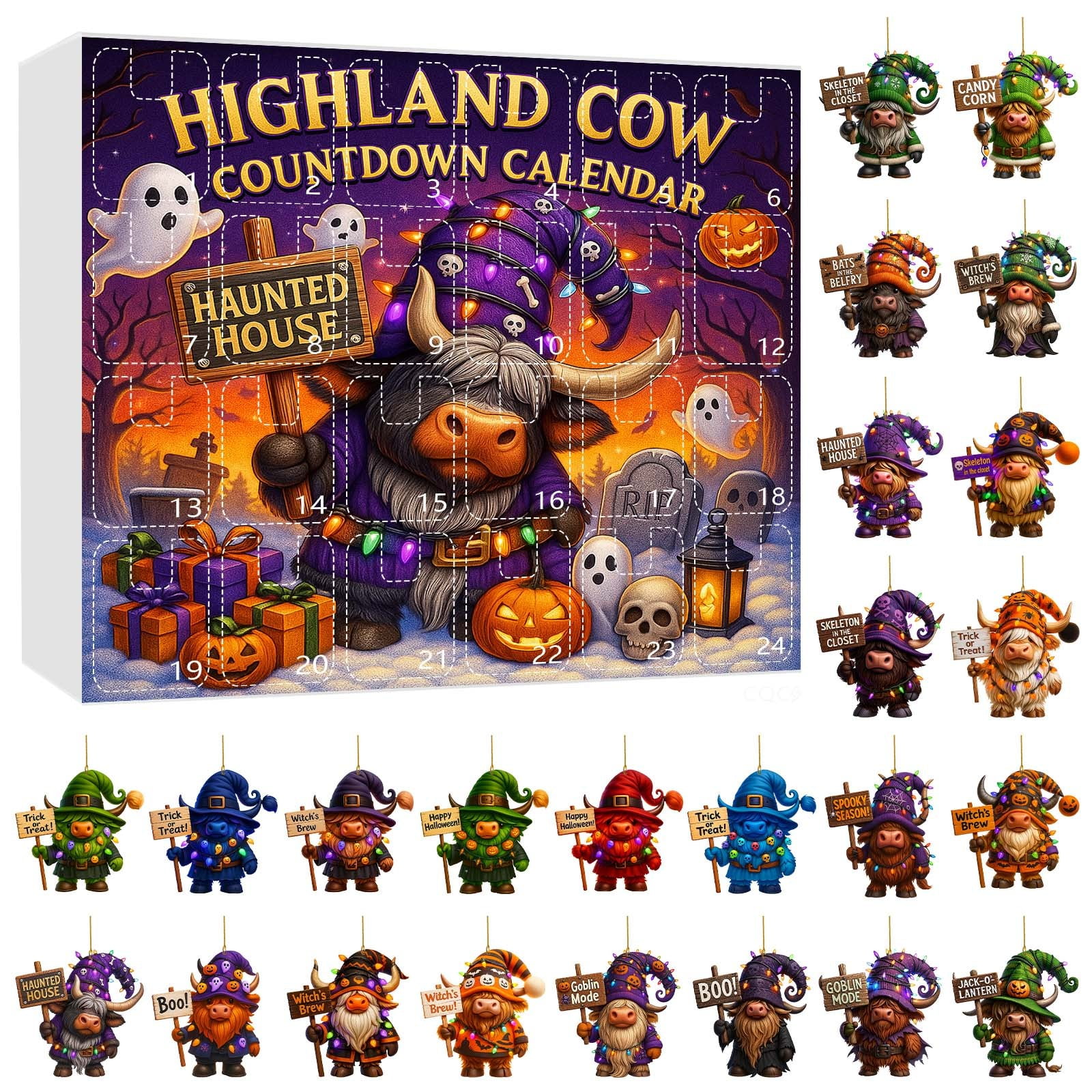 Advent Calendars,Halloween 2D Witch Hat Cow Countdown Pendant Set ...