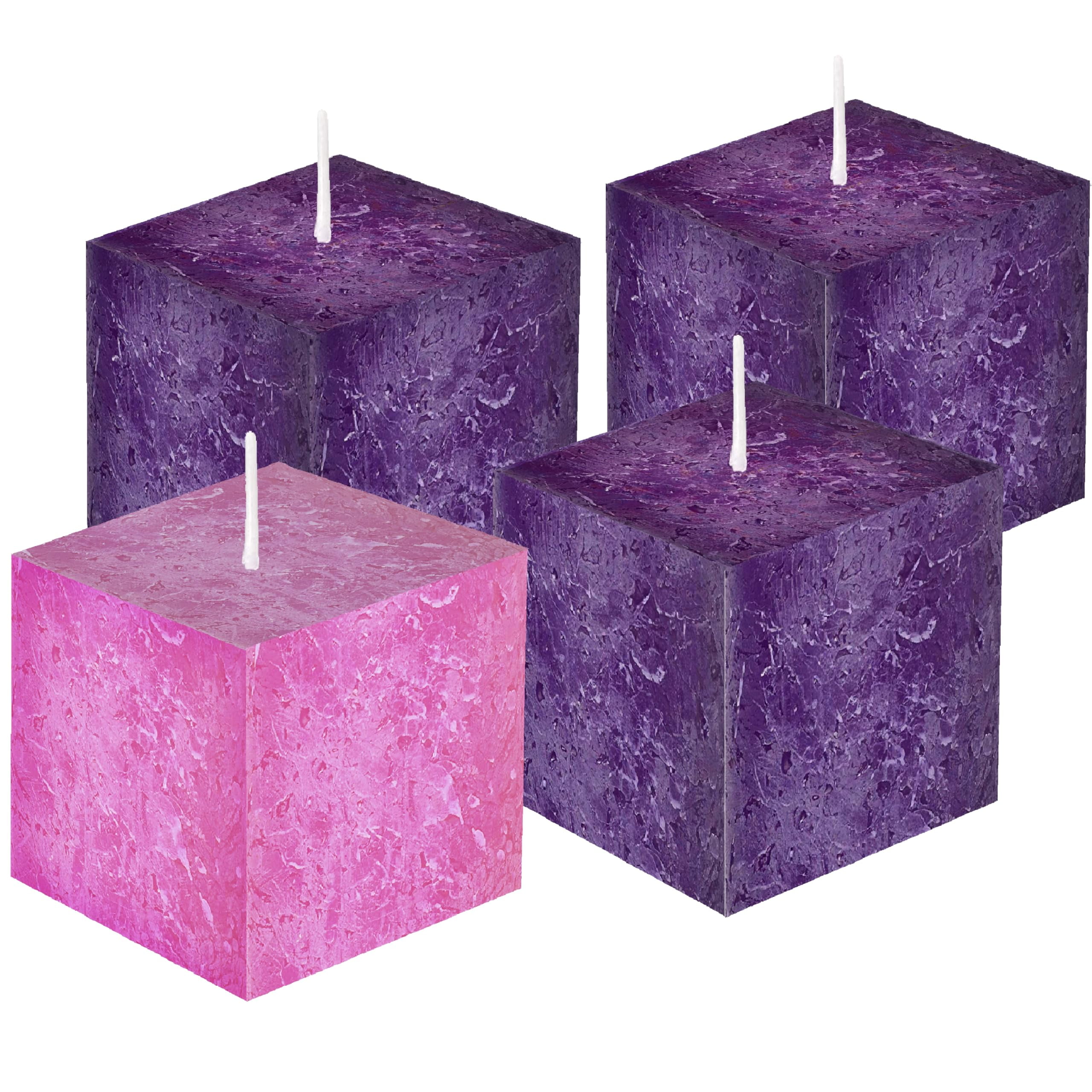 Advent Candles Set of 4 - Made in USA - Non-Drip Purple & Pink Rustic ...