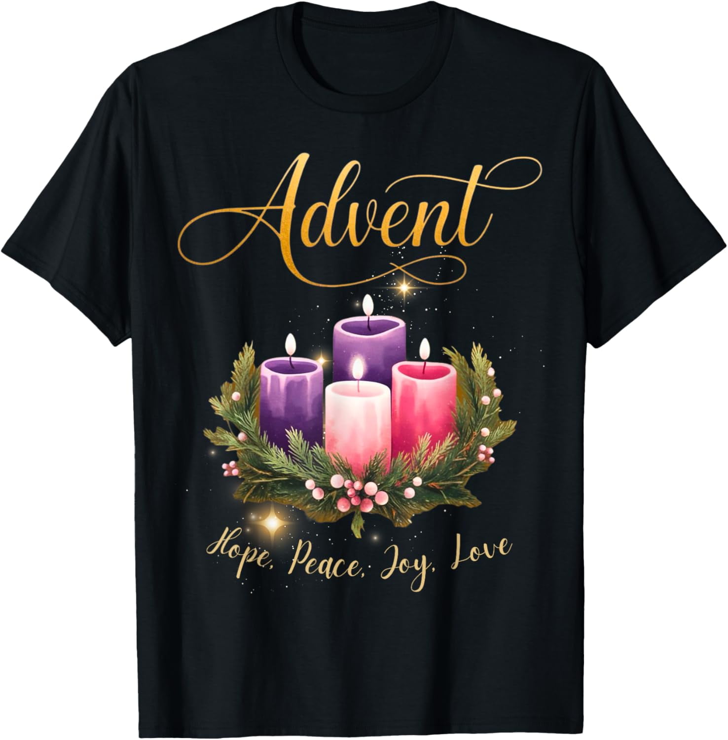 Advent Wreath Candle Design Hope Peace Joy Love Holiday T-Shirt ...