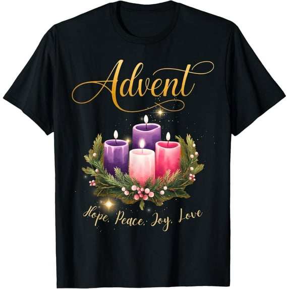 Advent Wreath Candle Design Hope Peace Joy Love Holiday T-Shirt ...