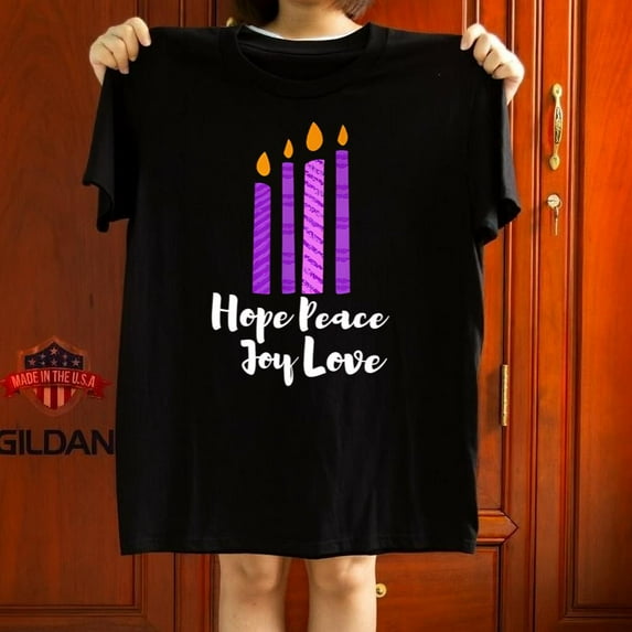 Advent Wreath Candles Hope Peace Joy Love Holiday Fan Gift Graphic Tee ...