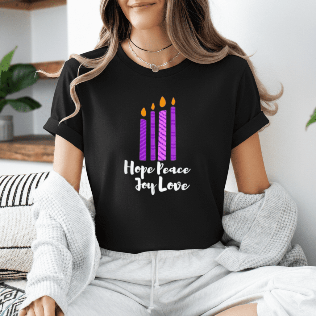 Advent Wreath Candles Hope Peace Joy Love Holiday Unisex T-Shirt, up to ...