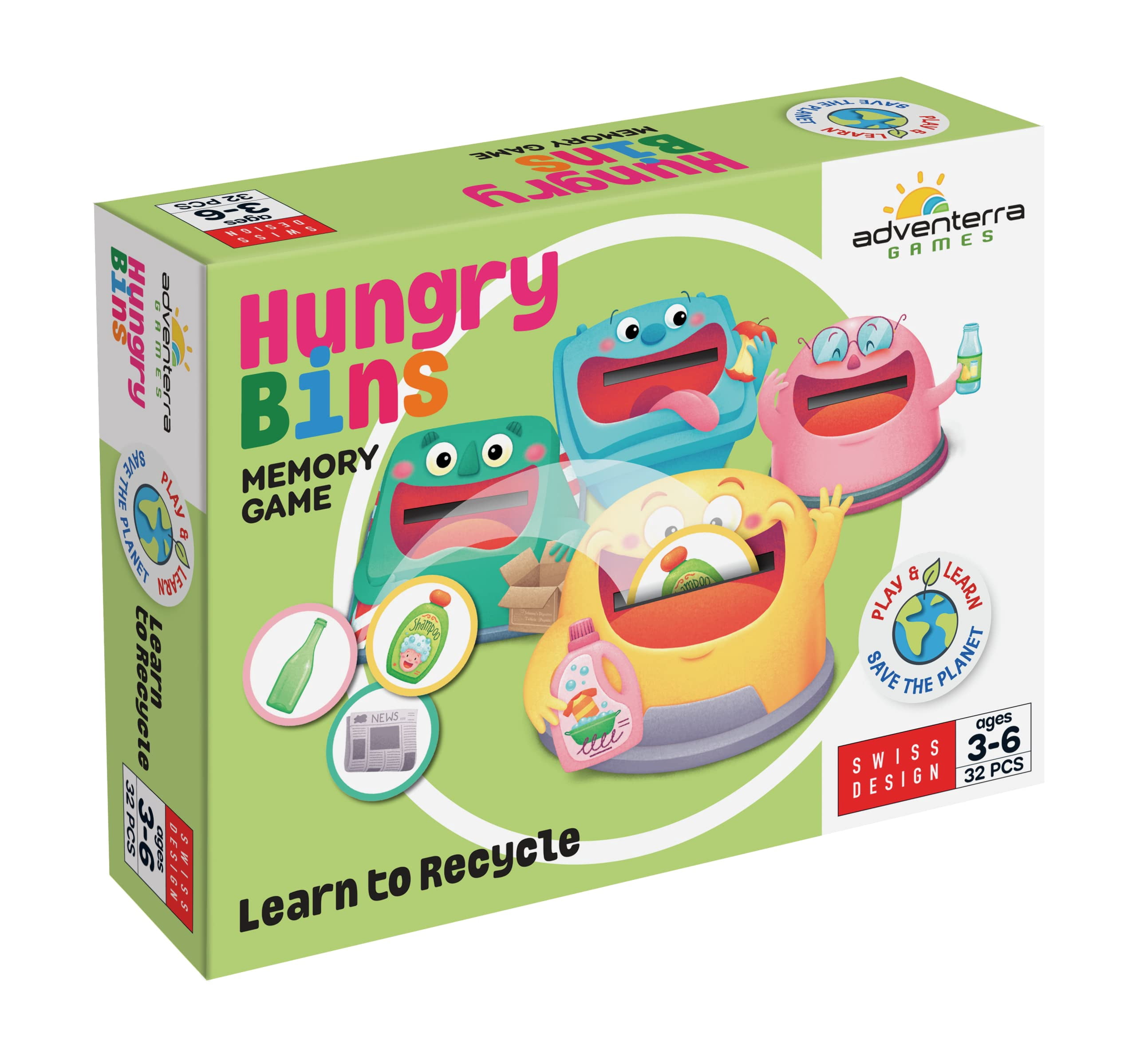 Adventerra Games Hungry Bins - A Family Board Game About Recycling ...