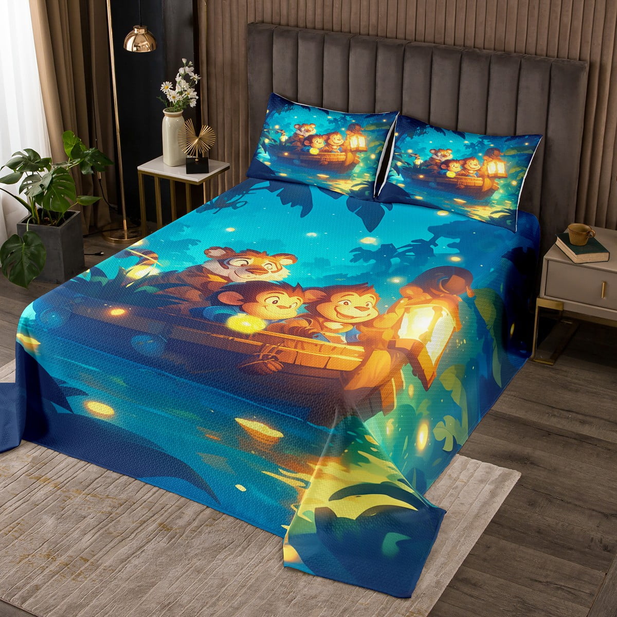 Adventure Animal Abstract Bedspread Twin Size Cartoon Tiger Monkey ...