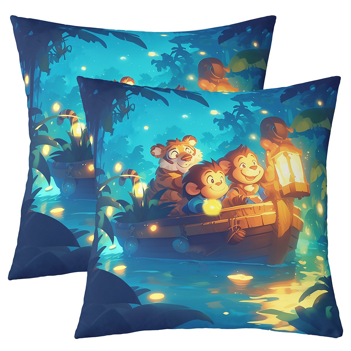 Adventure Animal Pillow Covers for Couch Sofa Bed Cartoon Tiger Monkey ...