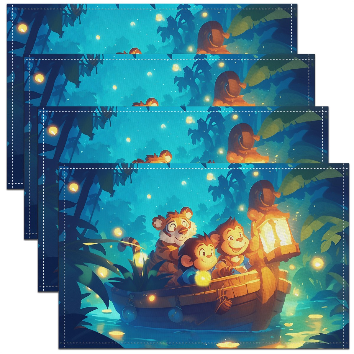 Adventure Animal Placemats Cartoon Tiger Monkey Table Mats Kitchen ...