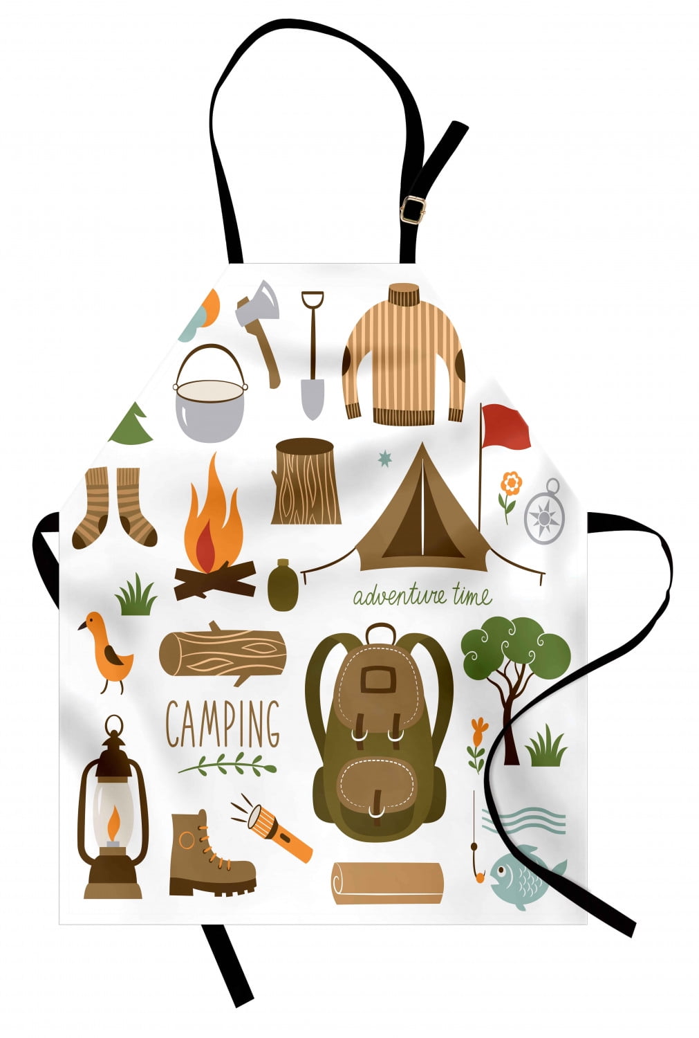 Adventure Apron Camping Equipment Sleeping Bag Boots Campfire Shovel ...