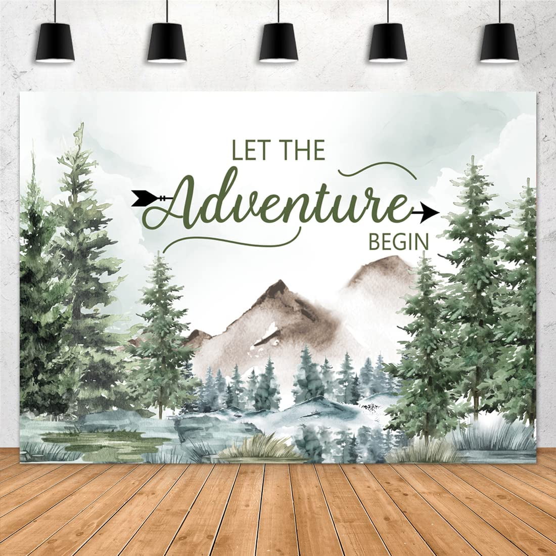 Adventure Awaits Baby Shower Backdrop Let The Adventure Begin Pine Tree ...