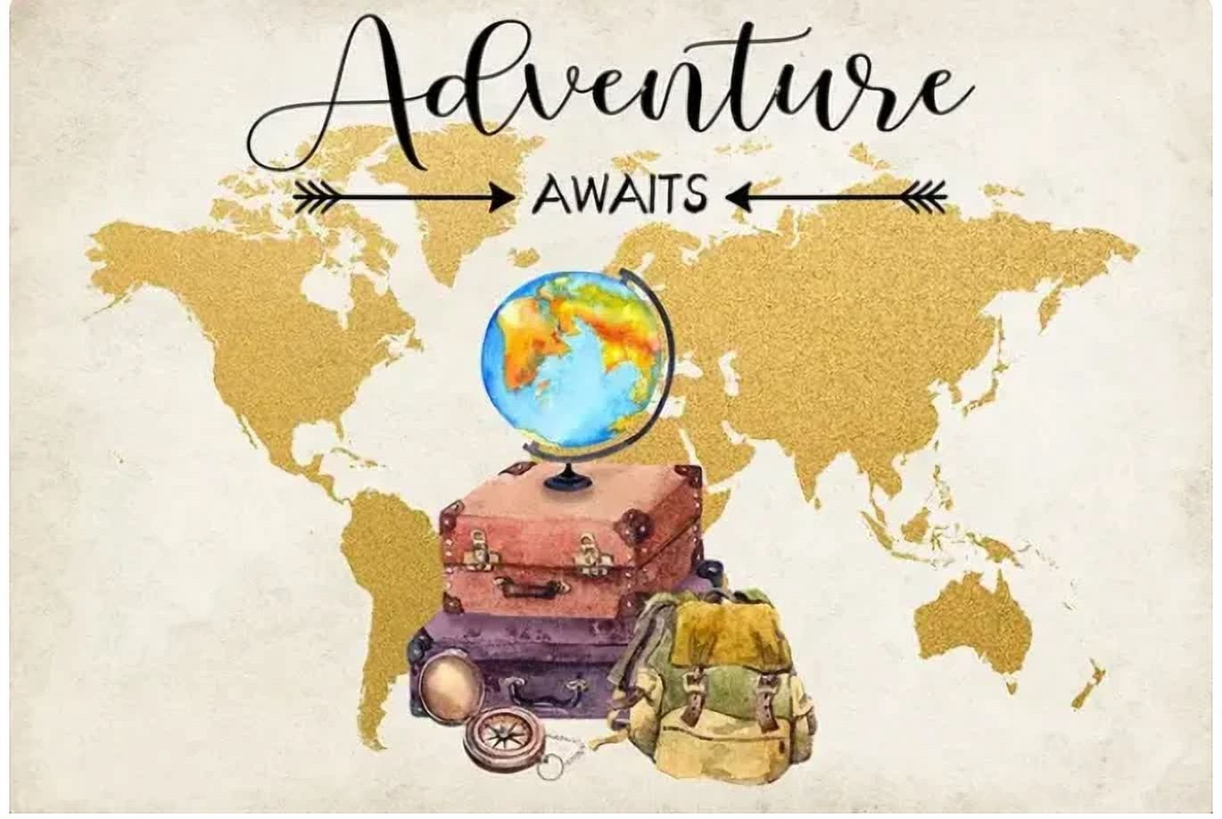 Adventure Awaits Baby Shower Backdrop Wall r Travel Map Airplane ...