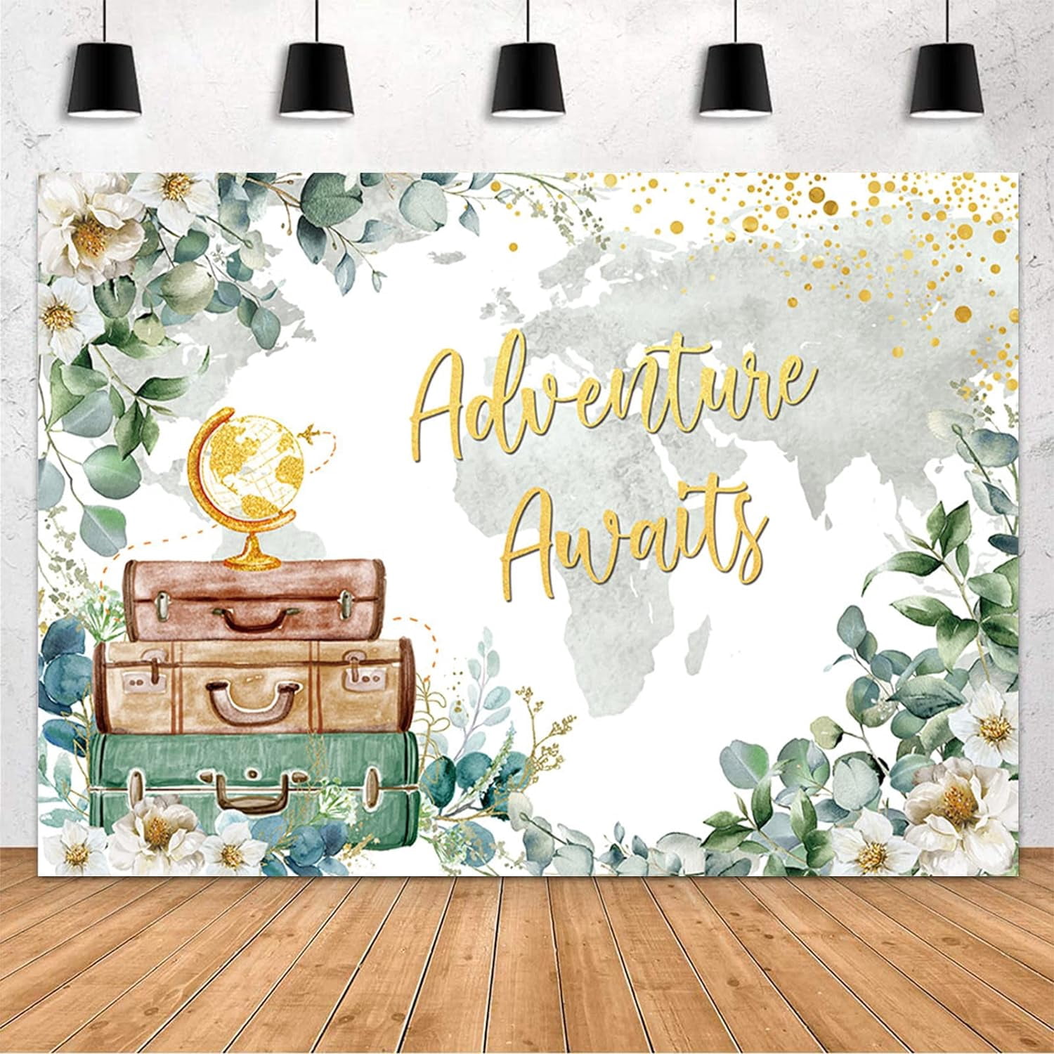 Adventure Awaits Baby Shower Party Decorations Backdrop Eucalyptus ...