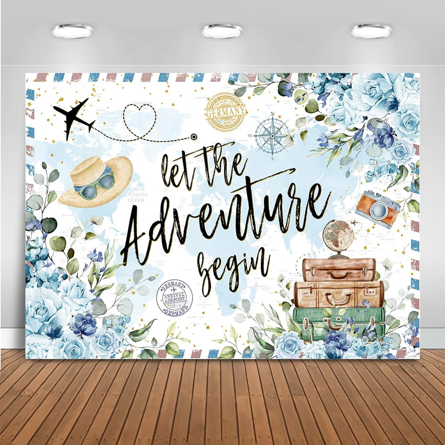 Adventure Awaits Backdrop Dusty Blue Let The Adventure Begin Bridal ...