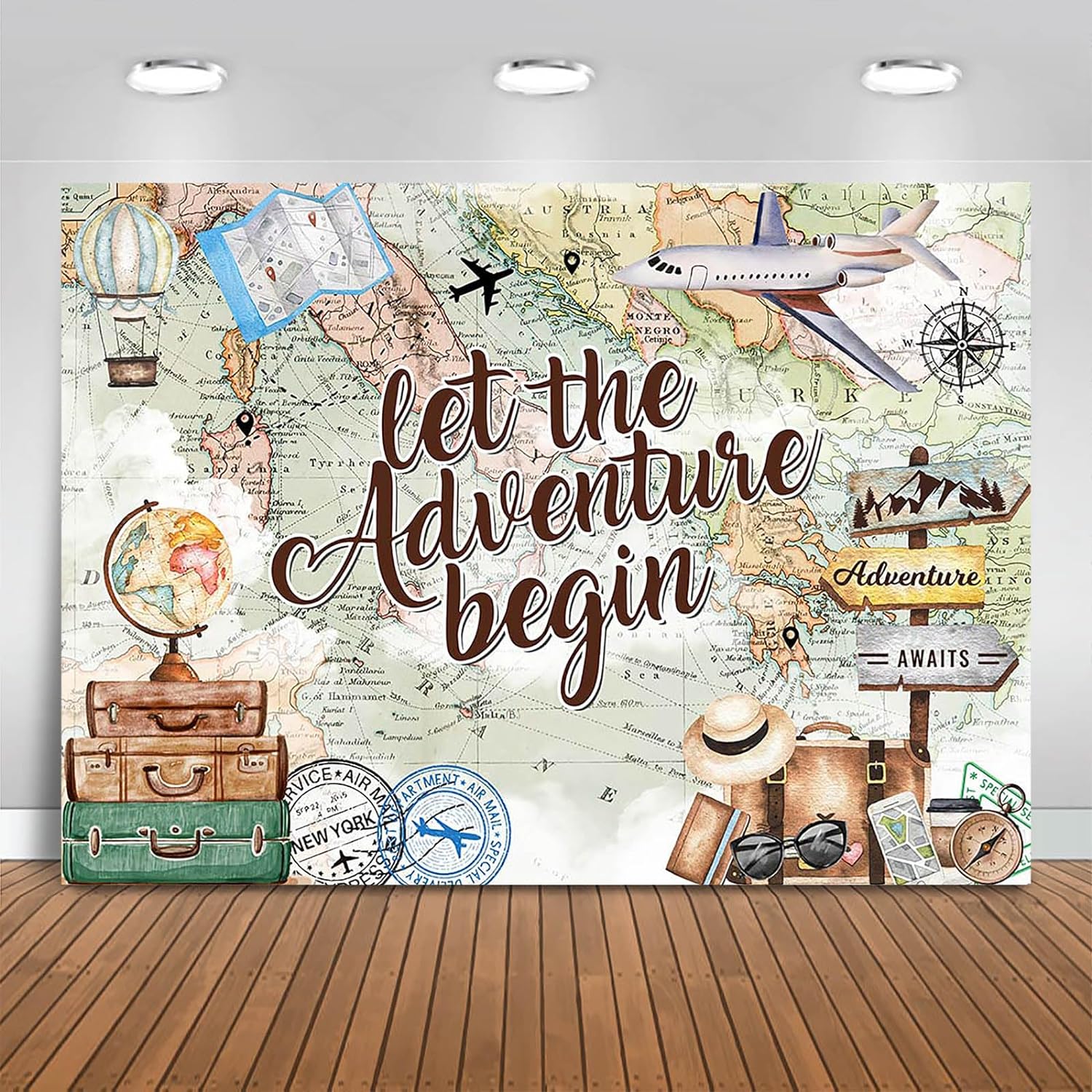 Adventure Awaits Backdrop Let The Adventure Begin Baby Shower Party ...